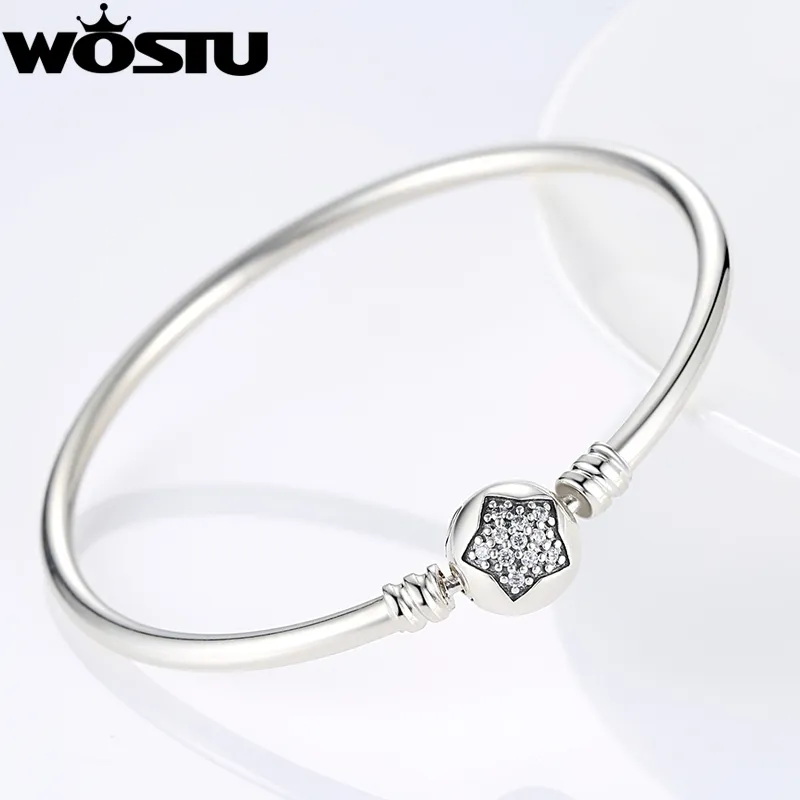 Sterling Silver Star Bangle Bracelet For Women With Clear CZ 925 Silver ...