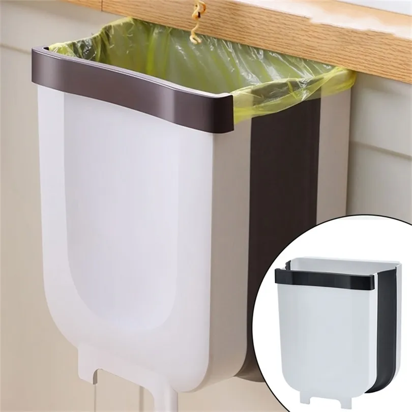 Collapsible Kitchen Trash Can - 5/9L Foldable Waste Bin, Wall Mounted ...