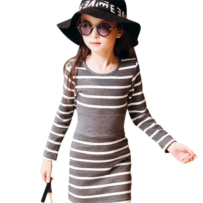 Cotton Striped Long Sleeve Girls Sweater Dress For Spring Casual Wear ...