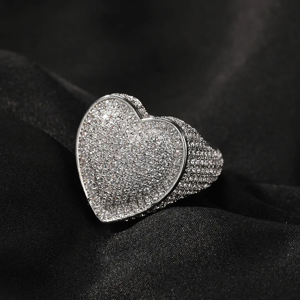Iced Out CZ Heart Ring - Gold & Silver Bling, Big Statement Jewelry for ...