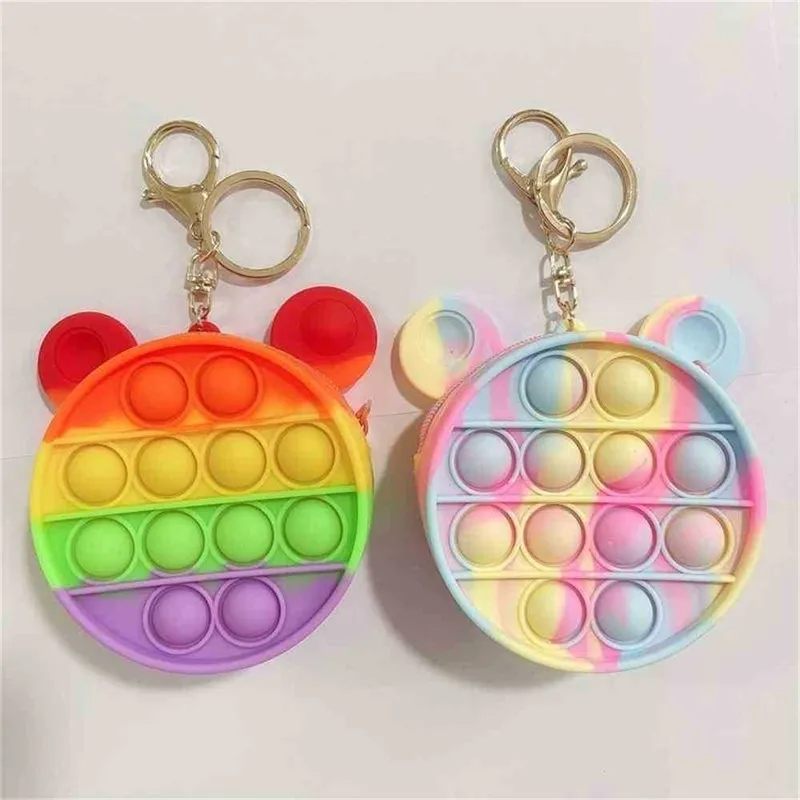 Cartoon Cat Head Fidget Ring 8CM Rainbow Solid Tie Dye Bubble Popper ...