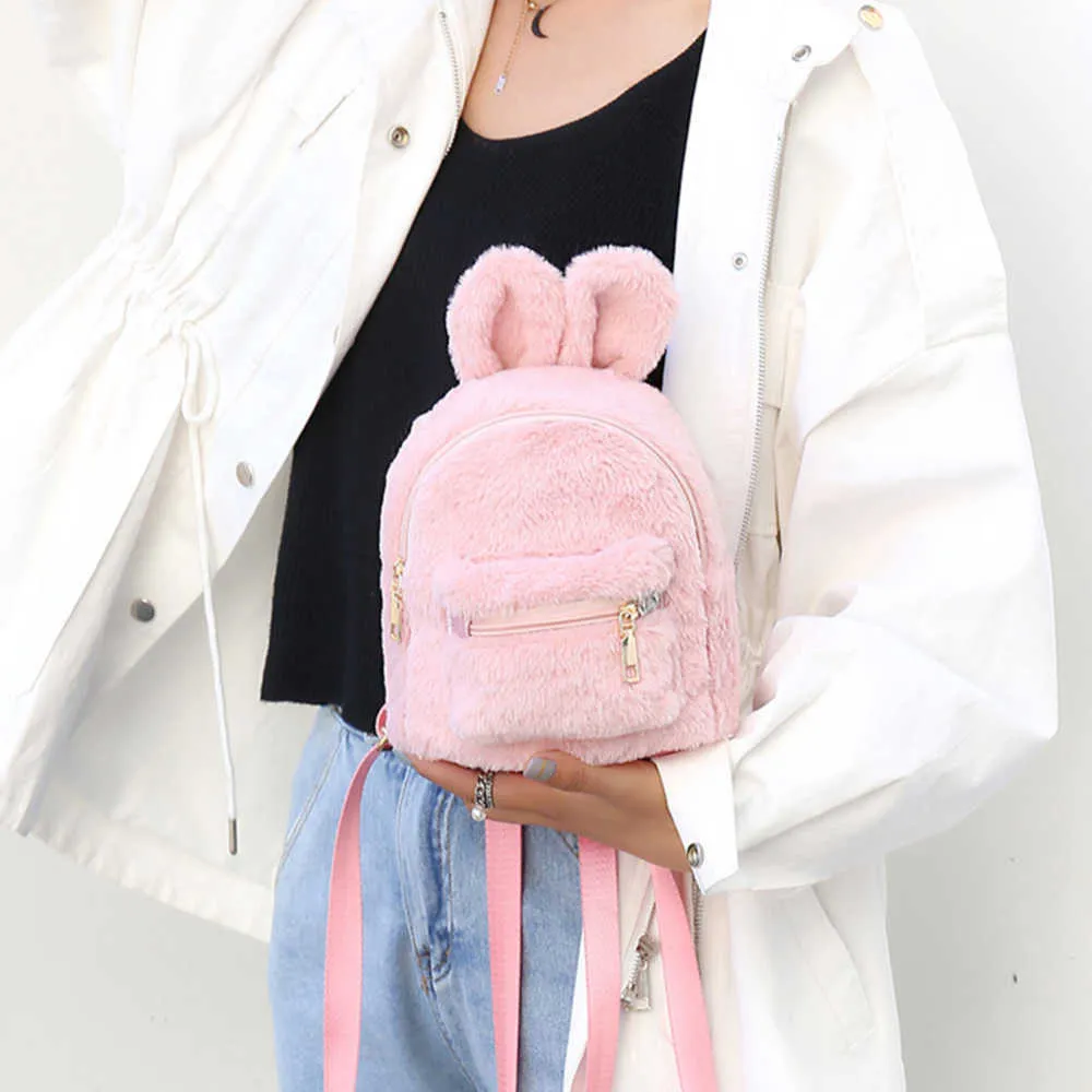 Plush Faux Fur Mini Bunny Backpack With Rabbit Ears For Girls Perfect ...