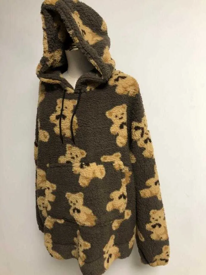 Teddy Bear Hoodie Man Oversized Hoodie Furry Sweatshirts Loose Casual ...