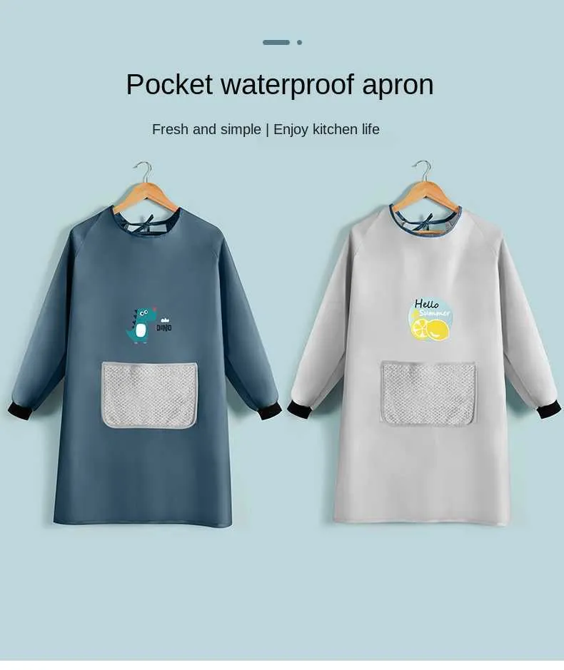 Household Waterproof Long Sleeve Apron For Women Breathable Oil Proof ...
