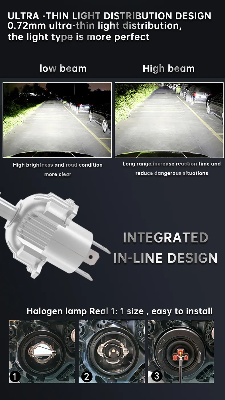 M3 LED Headlight Bulbs H4 H4L 6500K Bright White High Beam, Universal ...