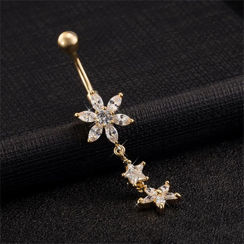 Star Flower Cz Piercings Jewelry Women's Sexy Belly Button Ring Long ...
