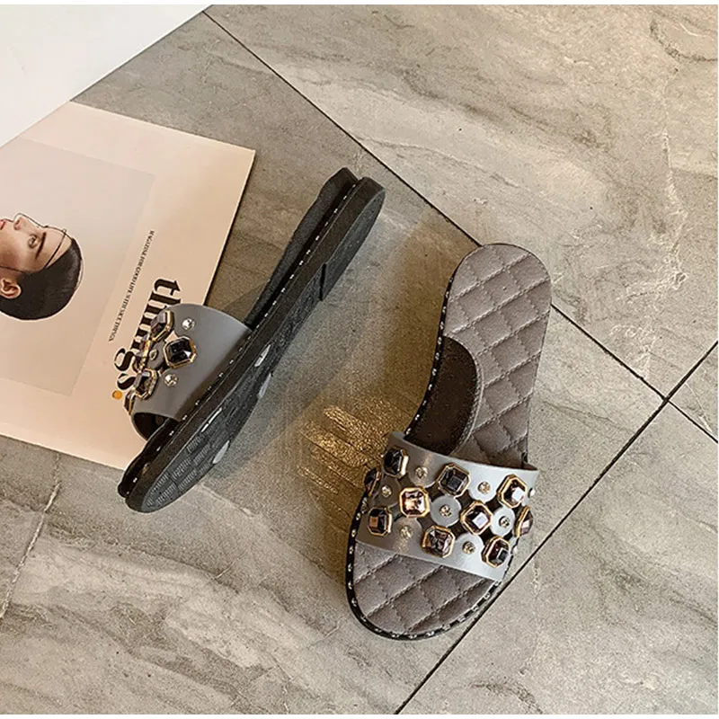 Sparkling Rhinestone Slides: Women's Summer Open Toe Flats ...