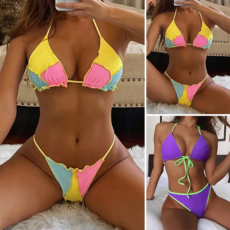 Sexy Triangle Push Up Brazilian Bikini Patchwork Swimwear Women String