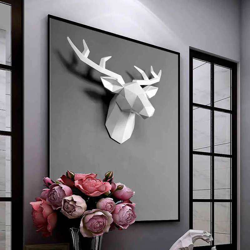 34 × 28 × 14 cm Resin White Deer Head Wall Sculpture Vintage Abstract ...