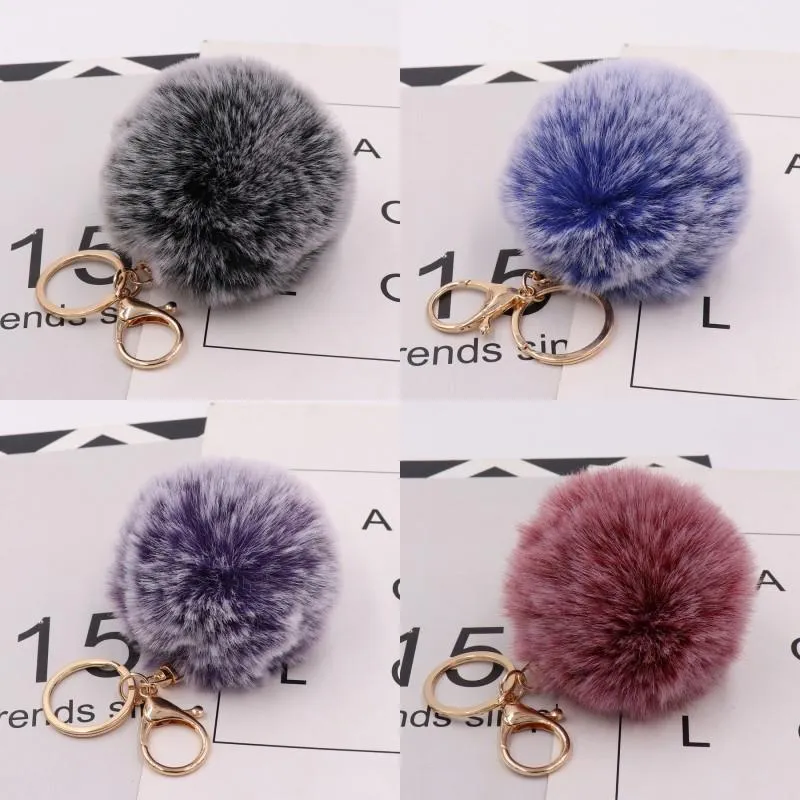 Faux Rabbit Fur Ball Key Ring Alloy Plush Zinc Alloy 18K Gold Plated ...