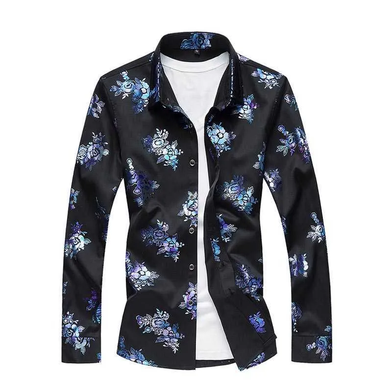 High Quality Men's Casual Long Sleeve Floral Shirt, Soft and ...