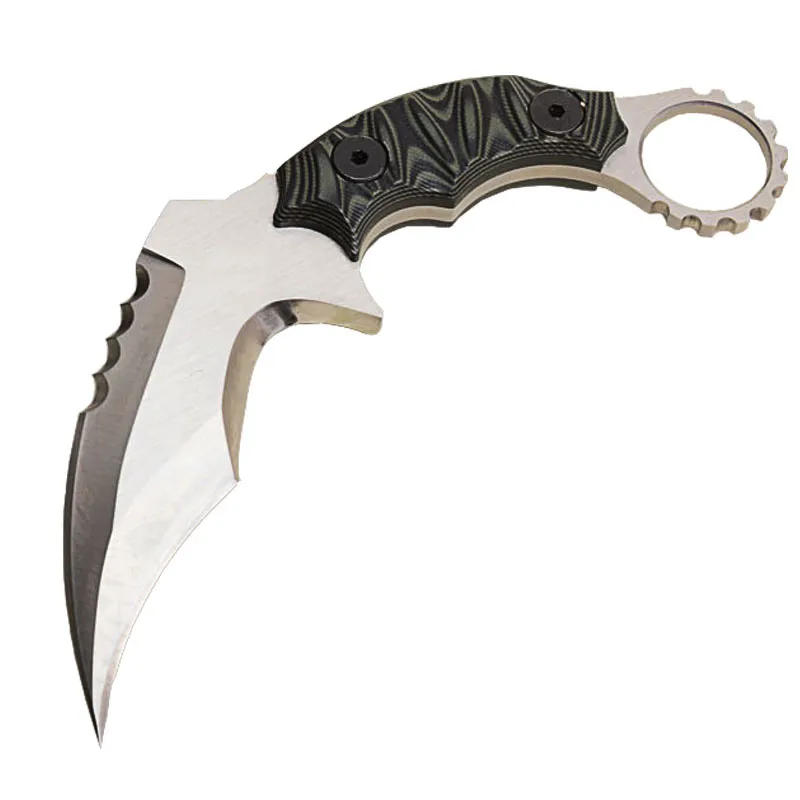 Karambit Knife D2 Steel Satin Finish Blade Full Tang G10 Handle Fixed ...