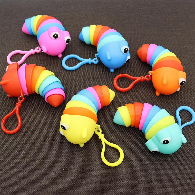 Fidget Toy Keychain: Articulated Slug Figurine Flexible 3D Sensory Toy ...