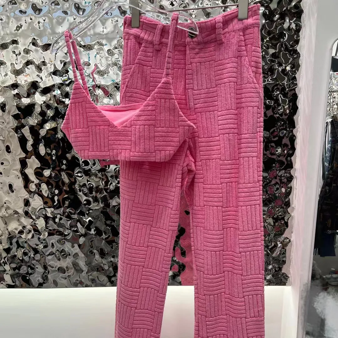 Leisure Designer Sling Bra Pants Home Pants For Ladies Women Towel Pattern Suspender Pants Suit