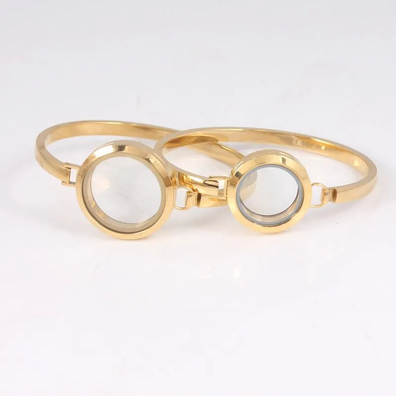 Gold Floating Charm Locket Bangle - 316L Stainless Steel Screw Bracelet ...