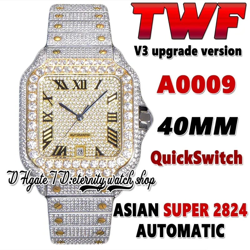 2022 TWF V3 SA0009 Paved Diamonds ETA A2824 Automatic Mens Watch Fully ...