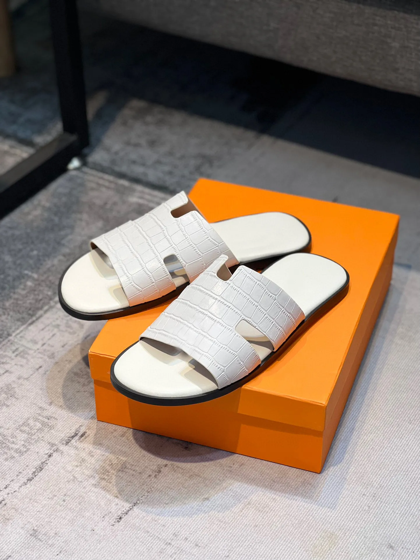 Heritage Calfskin Brown Leather Slide Sandals For Men Designer Flip ...