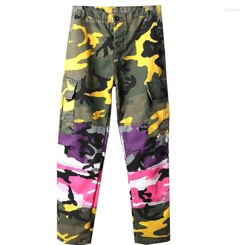 Tri Color Camo Patchwork Cargo Pants Mens Hip Hop Casual Camouflage