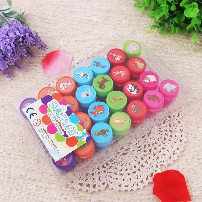 Childrens Ink Stamps Cartoon Round Stamp Set, Self Inking Scrapbooking ...