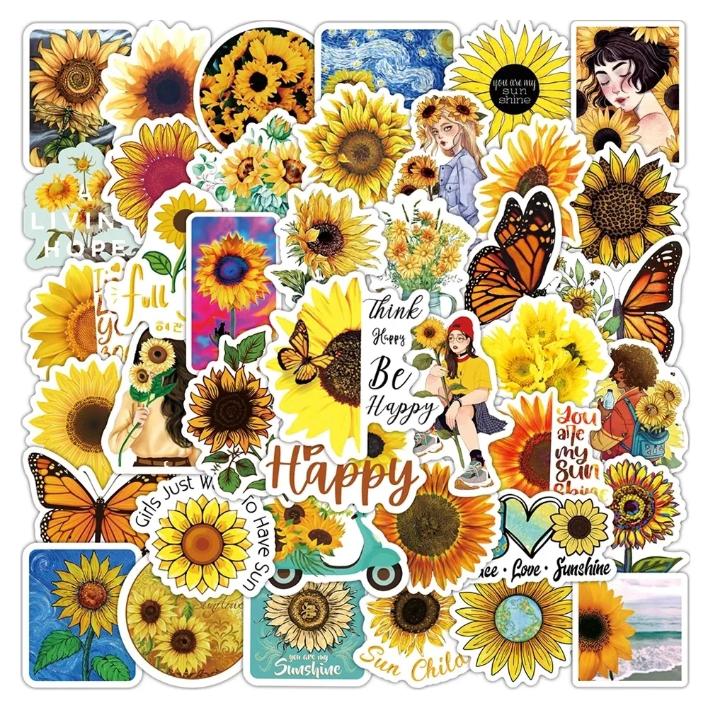 New Waterproof Cartoon Sunflower Stickers Sunshine Graffiti Decals For ...
