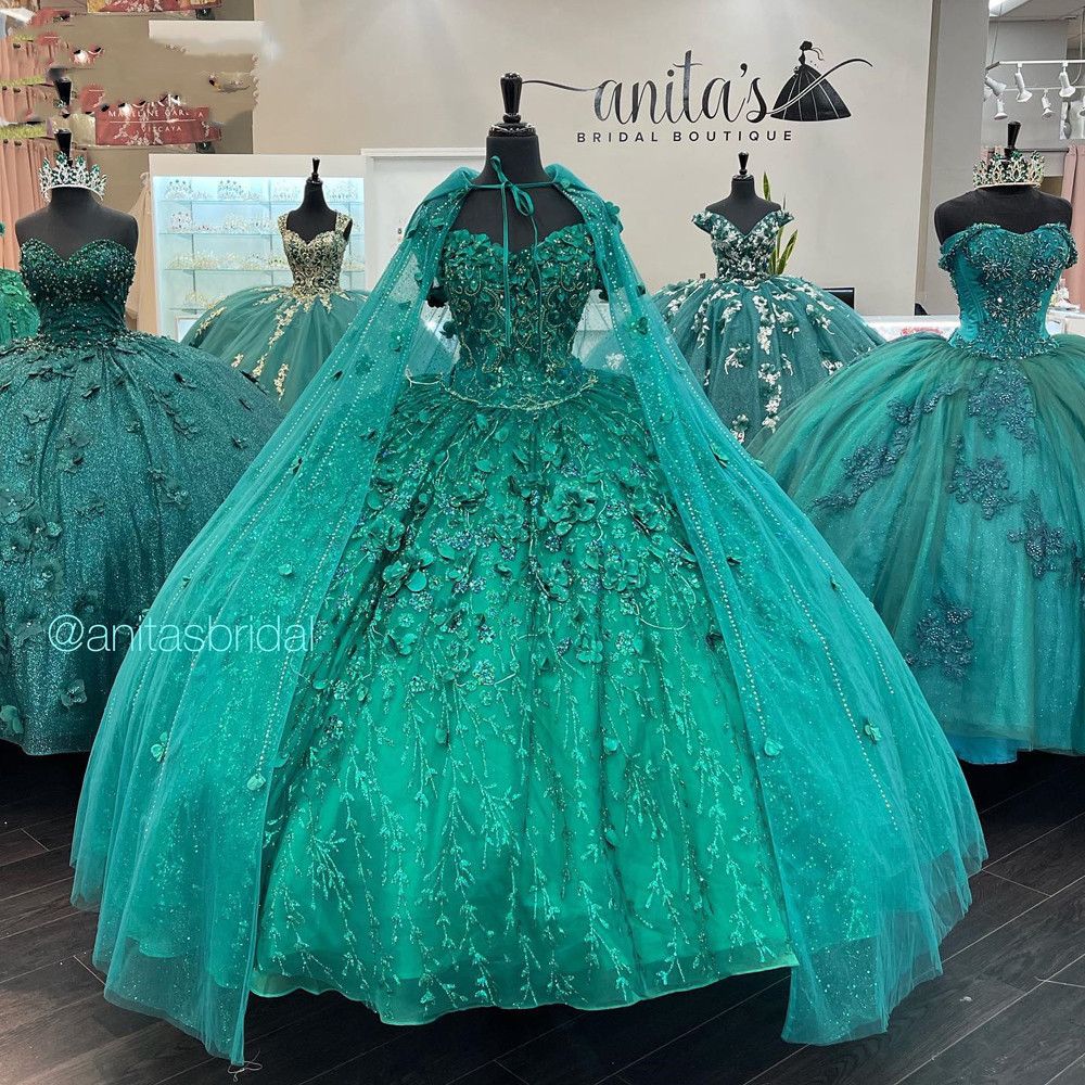 Vestidos De XV Años Emerald Green Quinceanera Robes Avec Cloak Lilac ...
