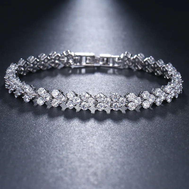 18k White Gold Plated Zirconia Tennis Bracelet Diamond Hand Chain for ...