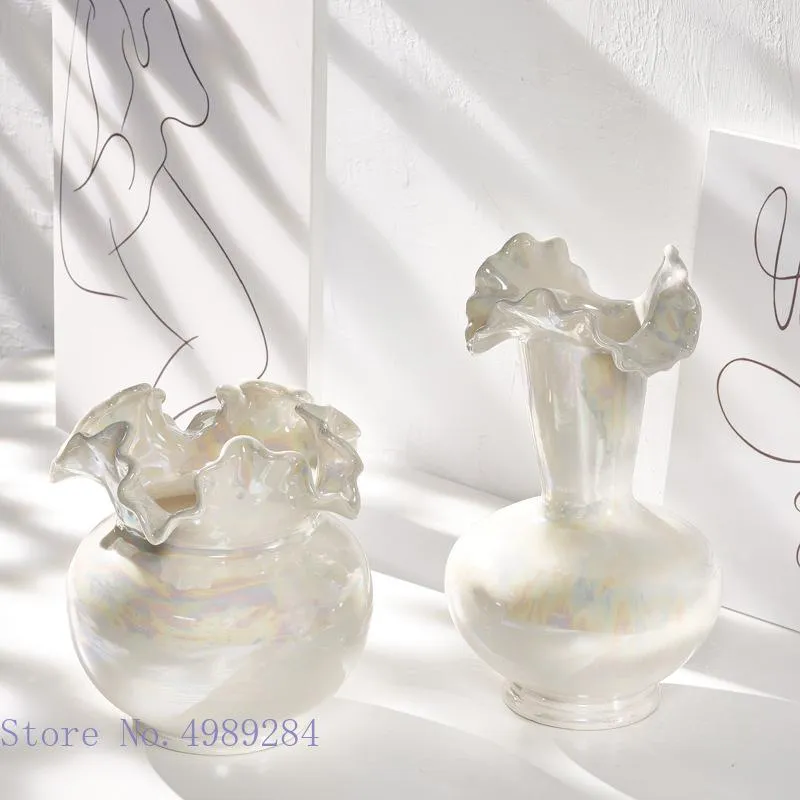 Abstract Ceramic flowers and vase with Glossy White...
