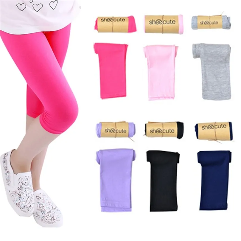 6 Pack Girl's Leggings Knee Length Kids Summer Skinny Pants Solid Color ...