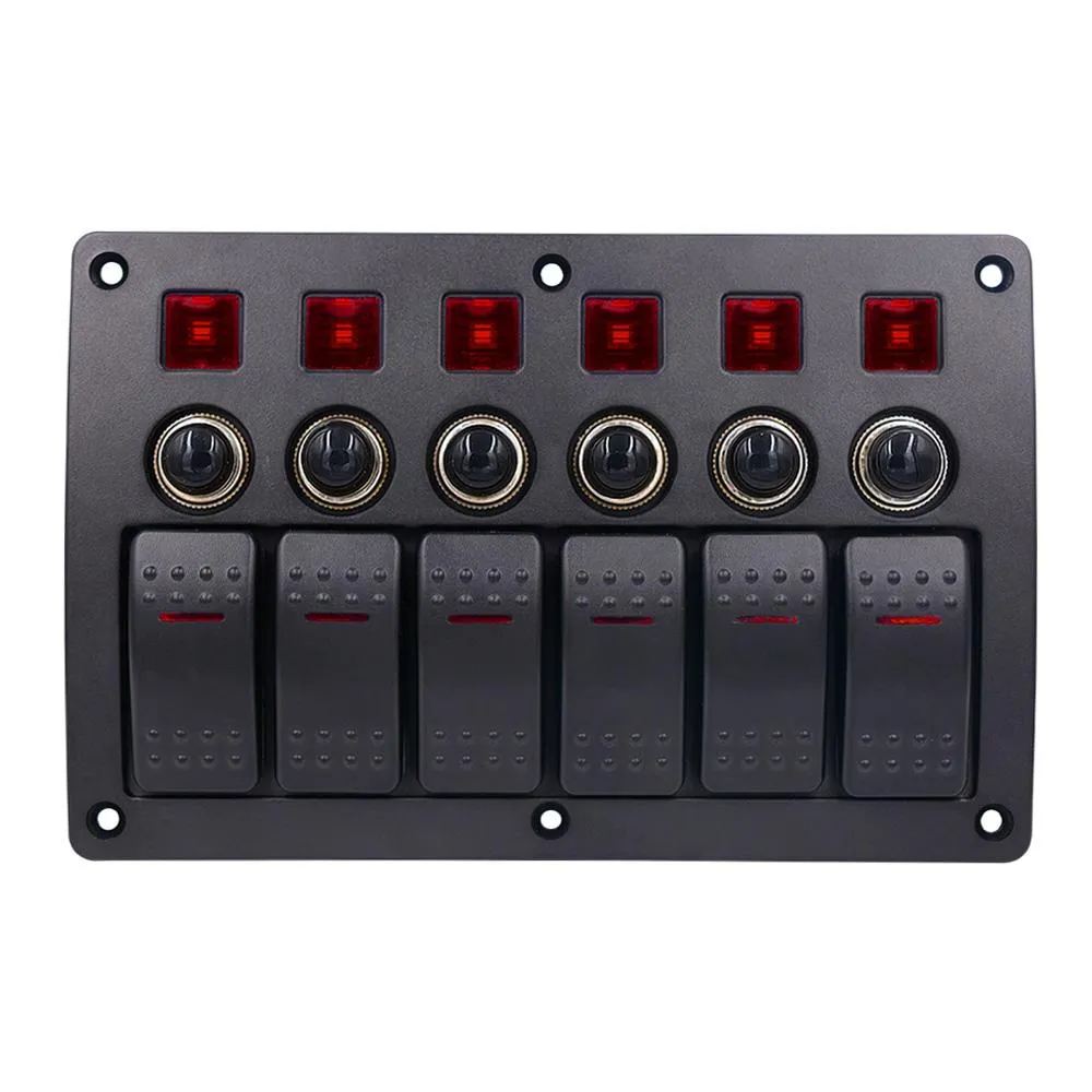 Rocker Switch 12V 6 Gang Auto Relay Panel With Red LED Indicators ...