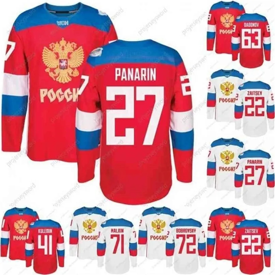 Mkob World Cup Team Russia Hockey Jerseys WCH 74 Emelin 72 Bobrovsky 47 Marchenko 42 Anisimov 41 ...