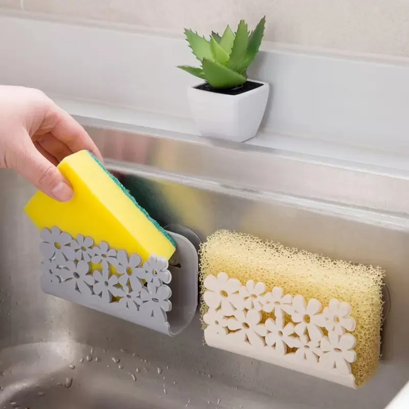 Sink Sponge Holder Flower Shape Kitchen Soap Dispensing Sponge Holder W ...