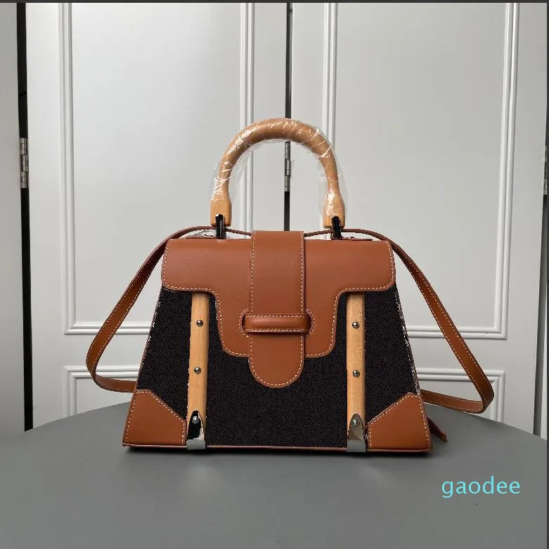 Canvas And Leather Messenger Bag Mini Satchel Crossbody Bag With Wood ...