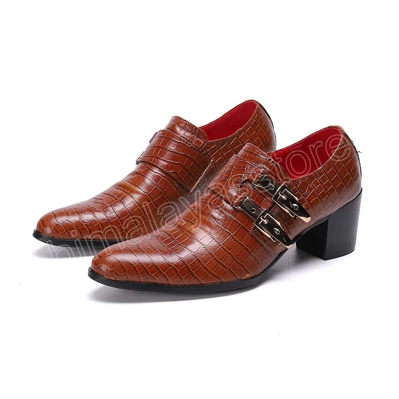 Handmade Brown Leather Men Wearing High Heels With Metal Pointed Toe ...