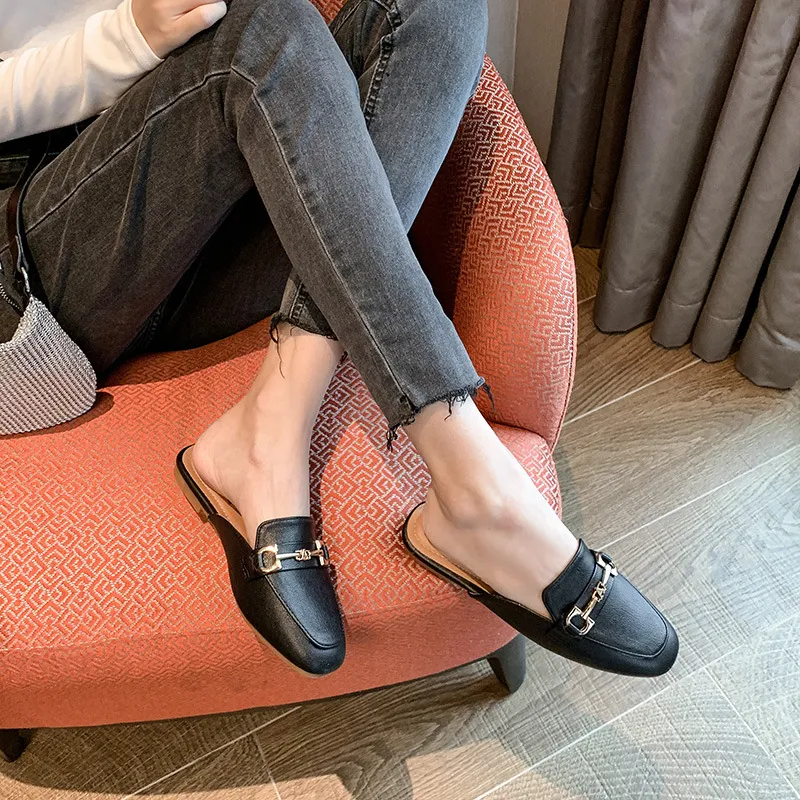 Luxury Cutout Leather Sandals For Women Designer Flat Heeled Loafer ...