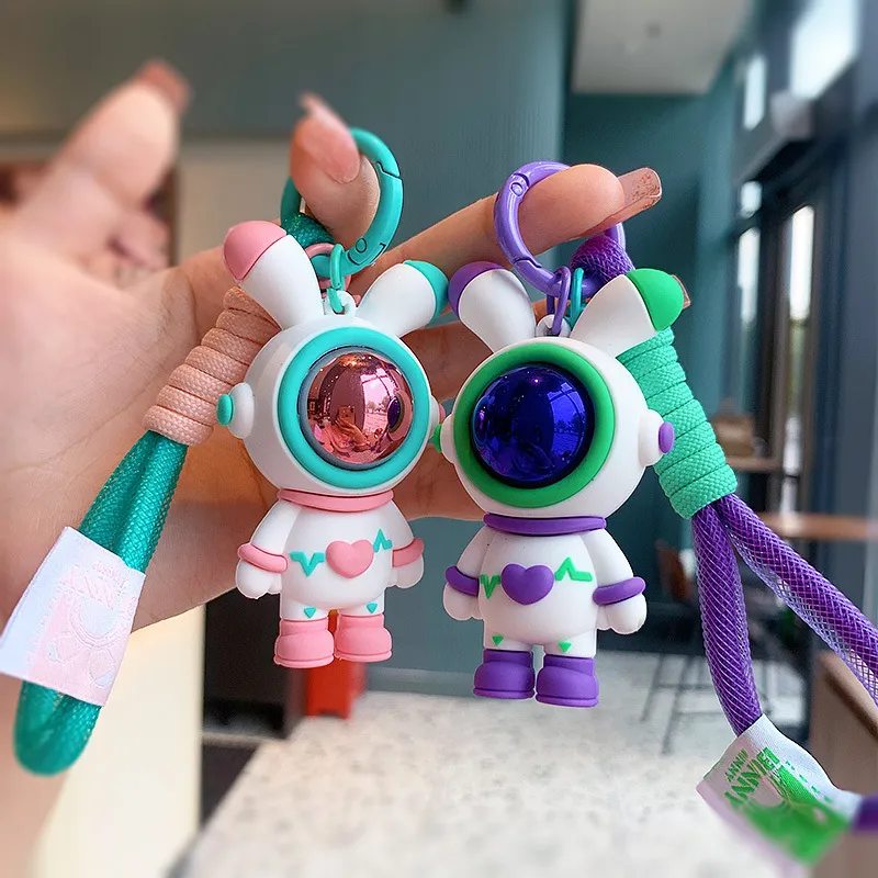Play Lighting Bear Keychain Rings Cosmic Rabbit Astronaut Cartoon Doll ...