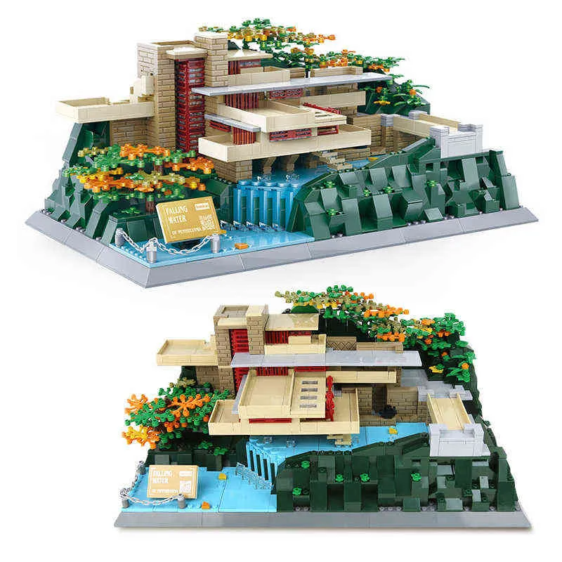 2022 Creative Street View Fallingwater Villa House Building Blocks Toy ...