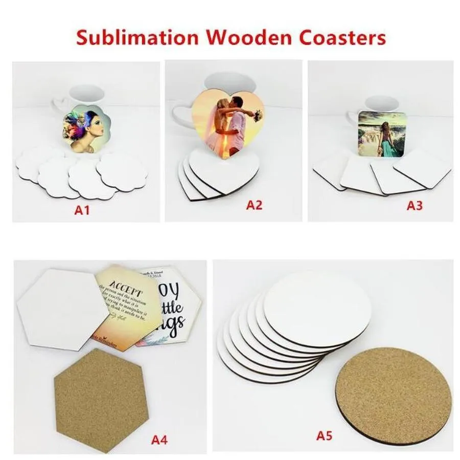 9x9cm Sublimation Coaster Wooden Blank Table Mats MDF Heat Insulation ...