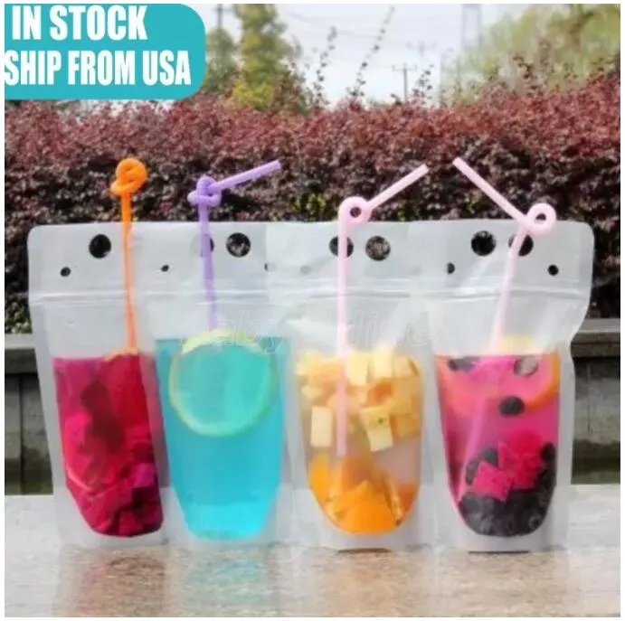Clear Frosted Drink Pouches With Zipper, Stand Up Plastic Drinking ...