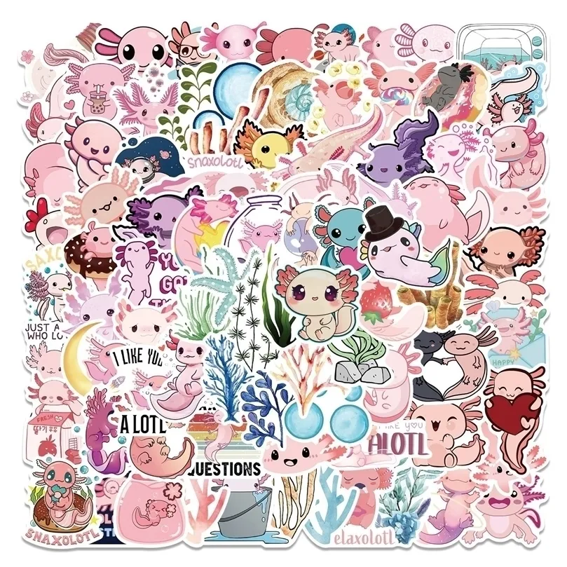 Cute Animal Axolotl Graffiti Stickers Waterproof Cartoon Decals for ...
