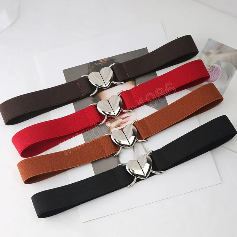 Female Stretch Narrow Waist Belt with Silver Metal Heart Buckle for ...