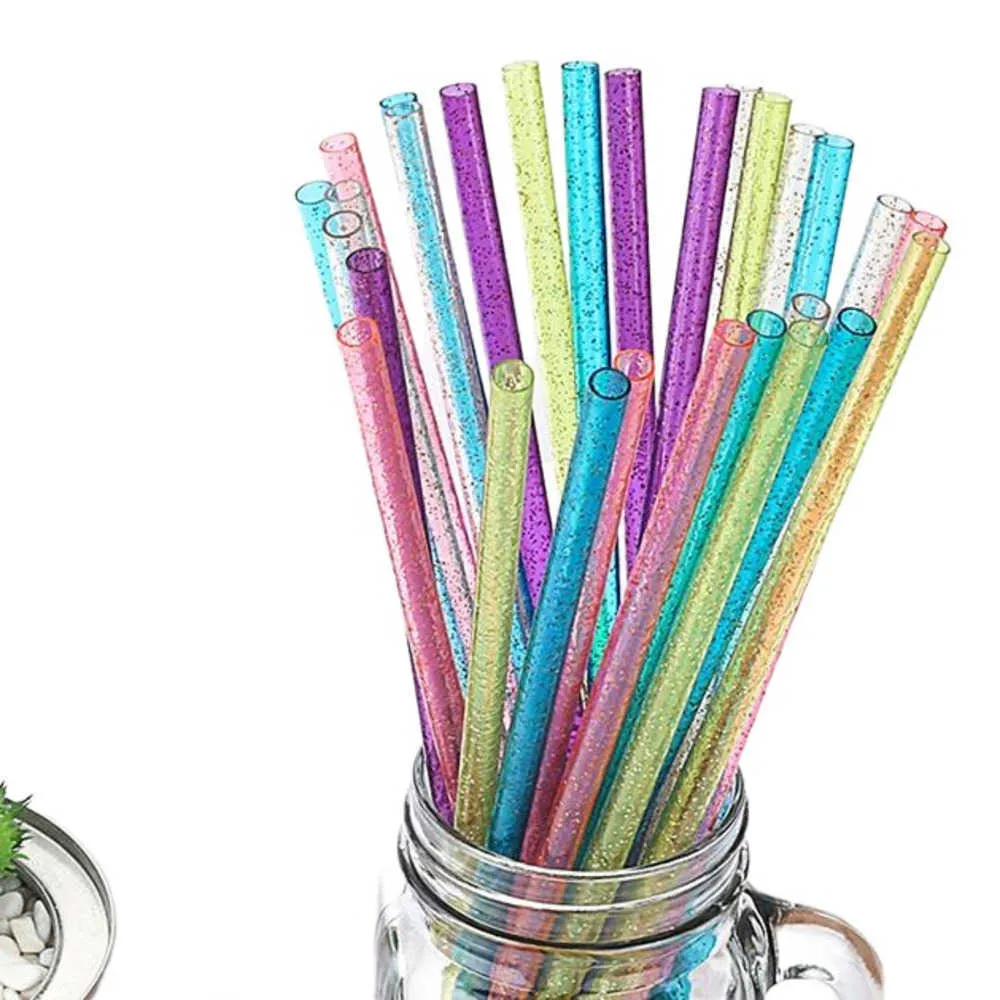Plastic Reusable Drinking Straws Food Grade PP Glitter Straight Straws ...