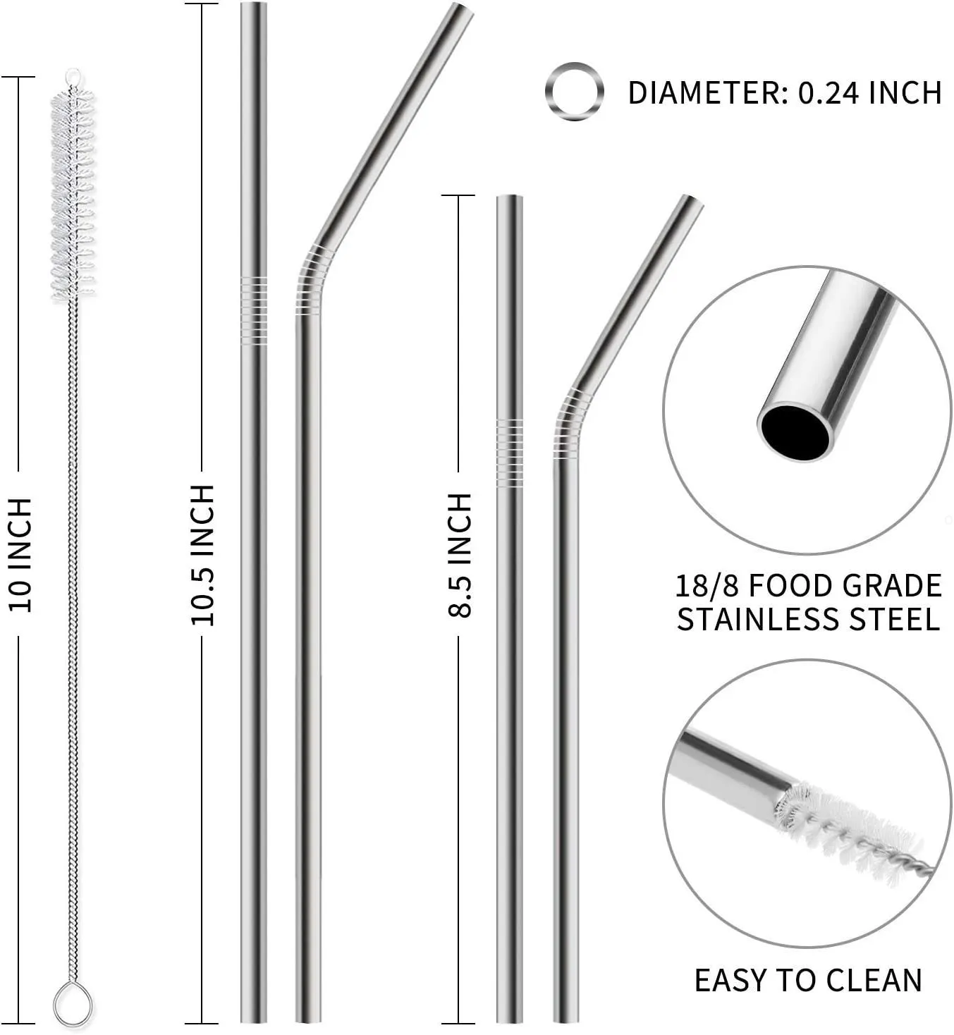 NEW ALLANHU 12 Pack Reusable Stainless Steel Metal Straws With Case ...