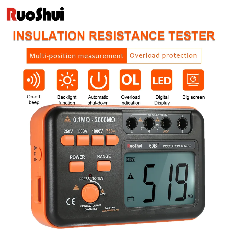 Wholesale Ruoshui VC60B 1KV Digital Insulation Tester Full Button Easy ...