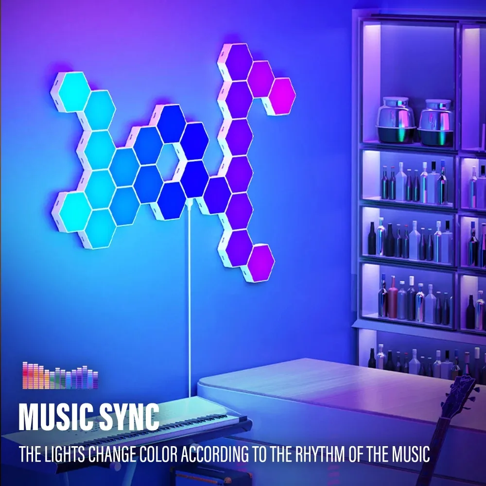 RGB Wall Lamp Smart LED Hexagonal Lights with APP and Bluetooth Phone ...