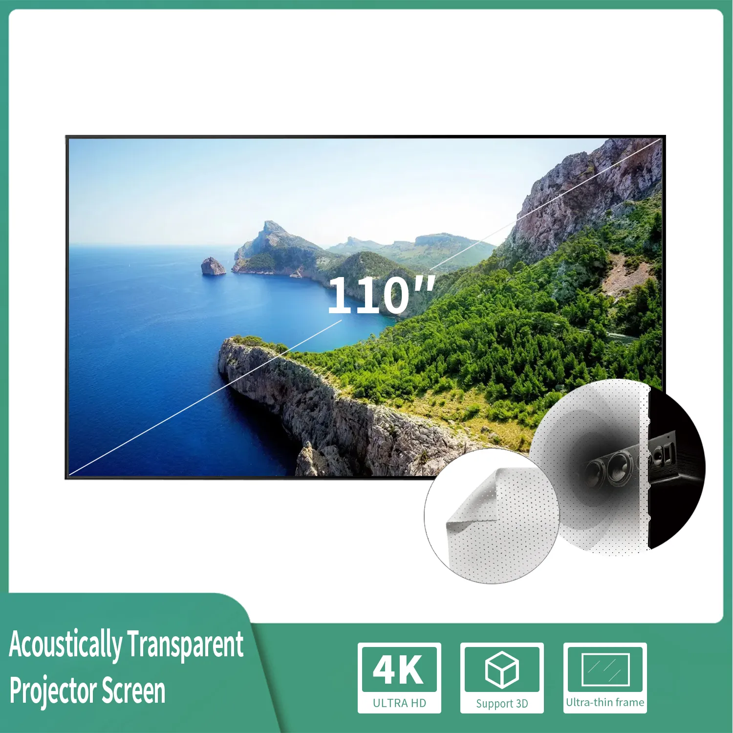 110 Inch White Projector Screen With Ultra Thin Fixed Frame For Various ...