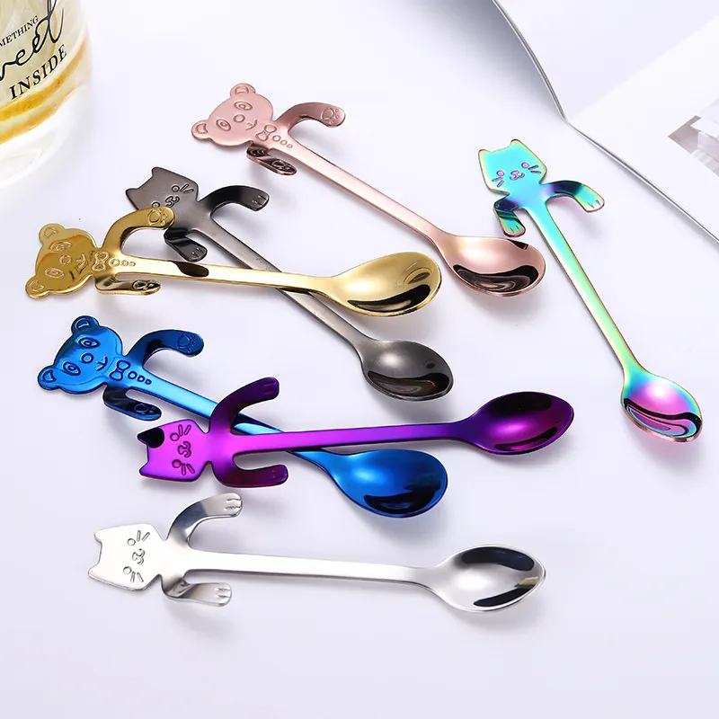 304 Stainless Steel Cartoon Bear coffee and spoon - Cute Cat Design for ...