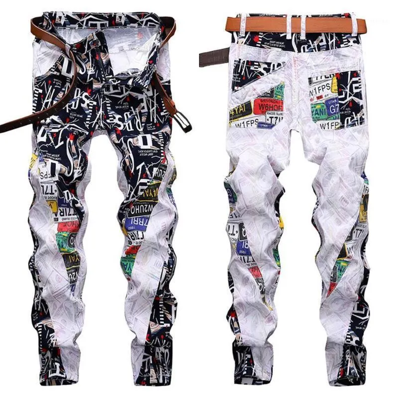 DHgate.com:Hip Hop Mens Stretchy Denim Jeans, Casual Printed White Long ...