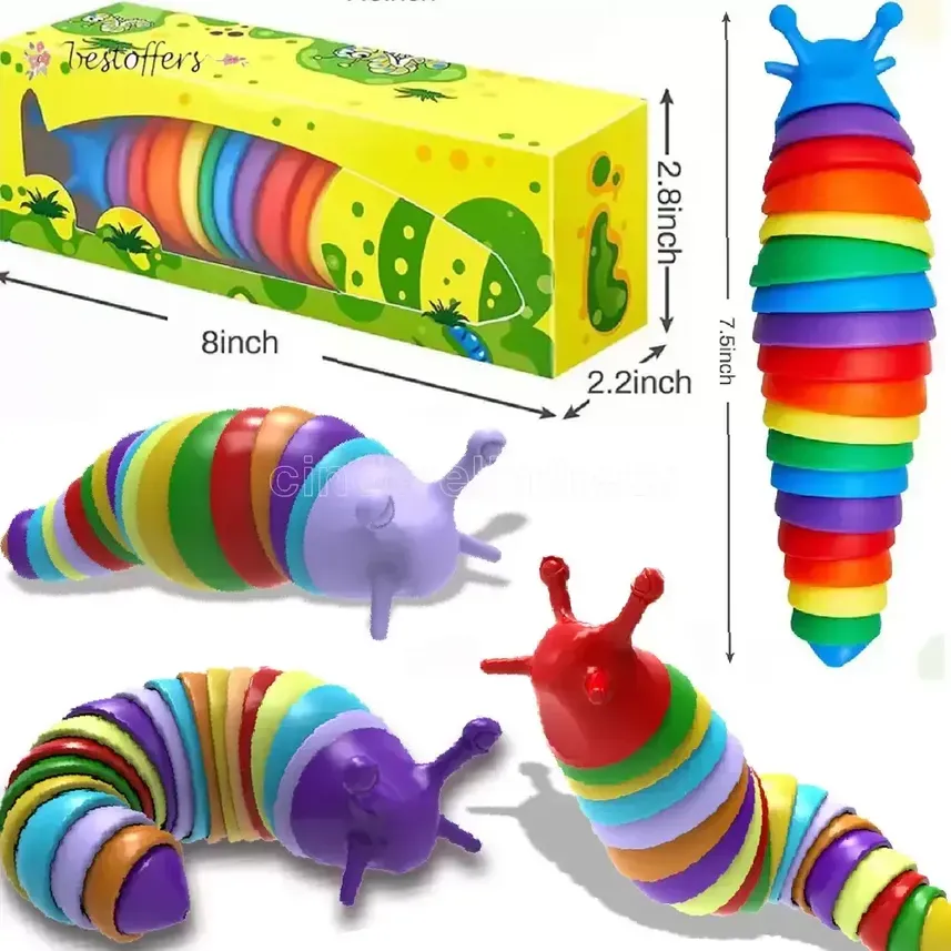 Party Favor 8inch Large 3D Fidget Slug Articulated Flexible Worm Toy ...