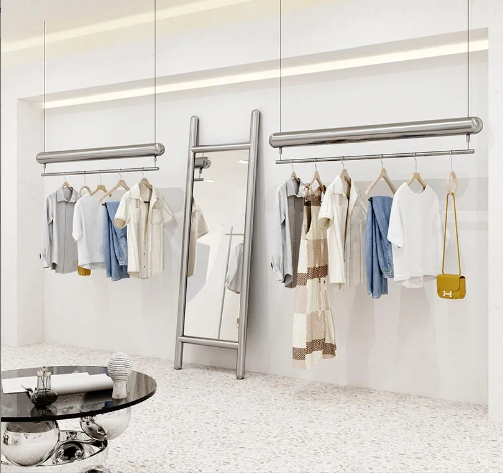 Clothing Store Display Rack Retail Space Furniture Stainless Steel ...