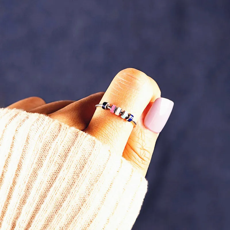 Colorful Enamel Fidget Anxiety Ring Real Silver For Anxiety Relief Unisex Beads For Girls Men And Women From Jiehan jewelry 2.87 DHgate.Com